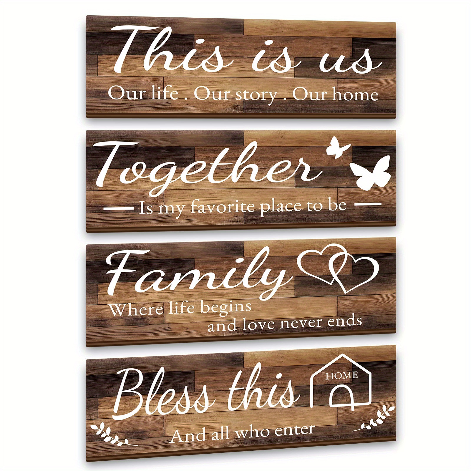 4 Piece Rustic Wooden Wall Art Set Housewarming Home Decor - Temu Canada