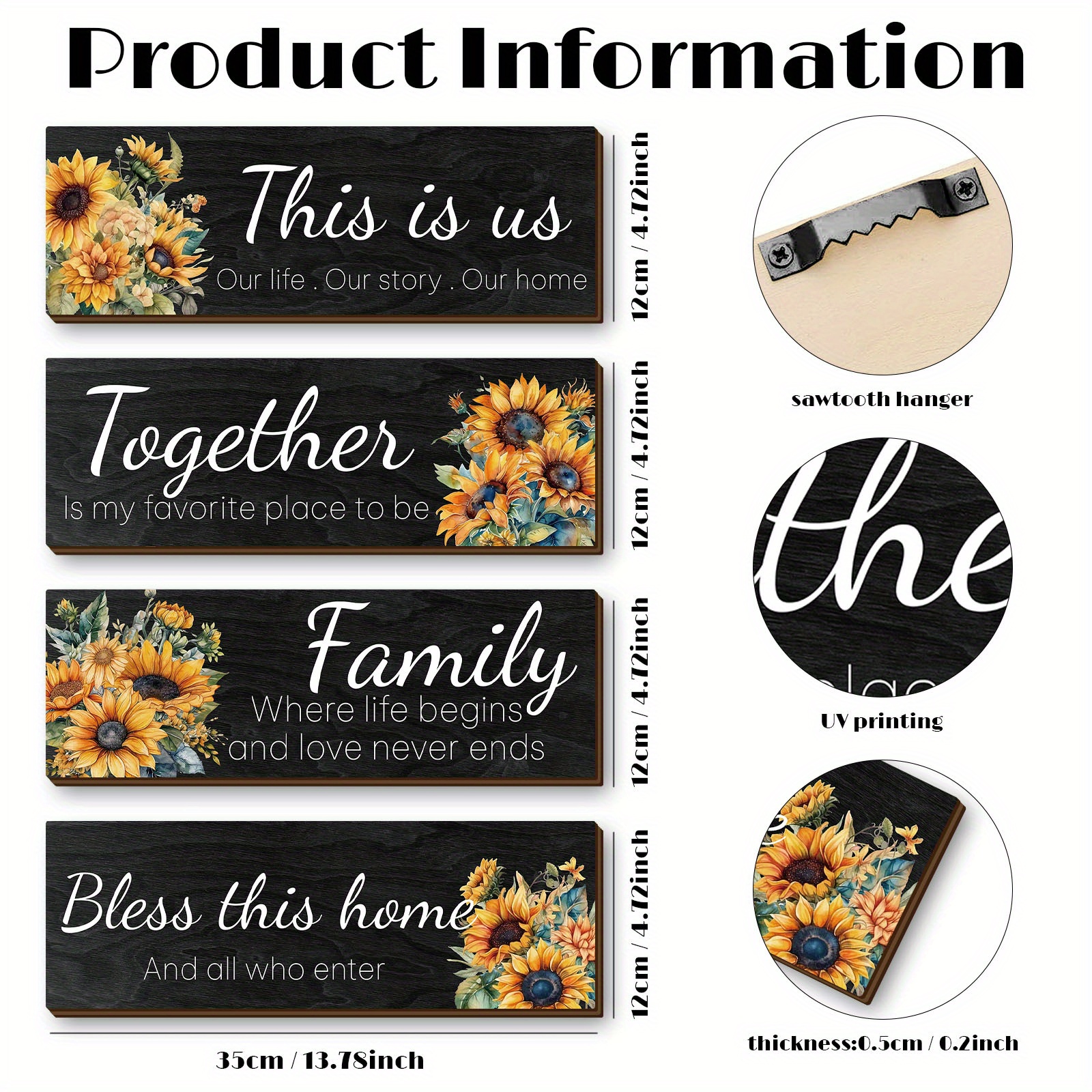 Sunflower Wooden Wall Art Signs Set Rustic Wood Home Decor - Temu United