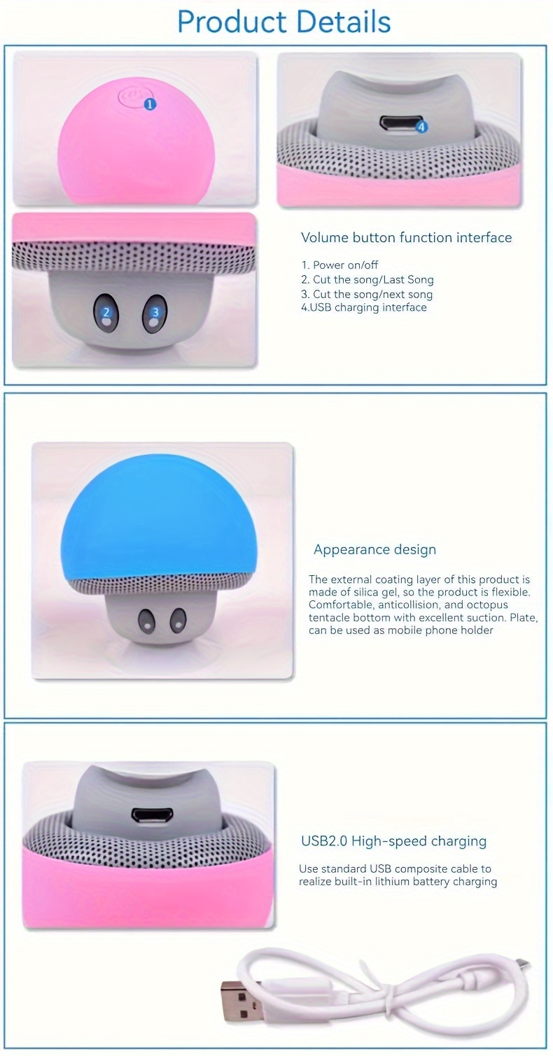 Cute Mini Mushroom Head Portable Wireless Speaker Surround - Temu