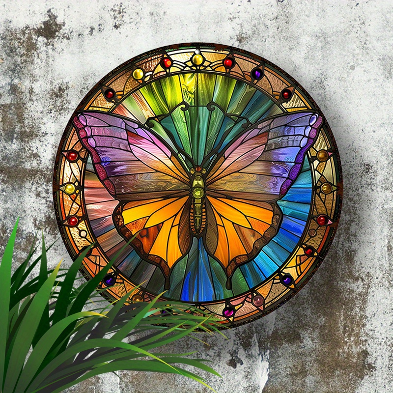 Butterfly Stained Glass Design Metal Wall Art Sign - Temu Australia