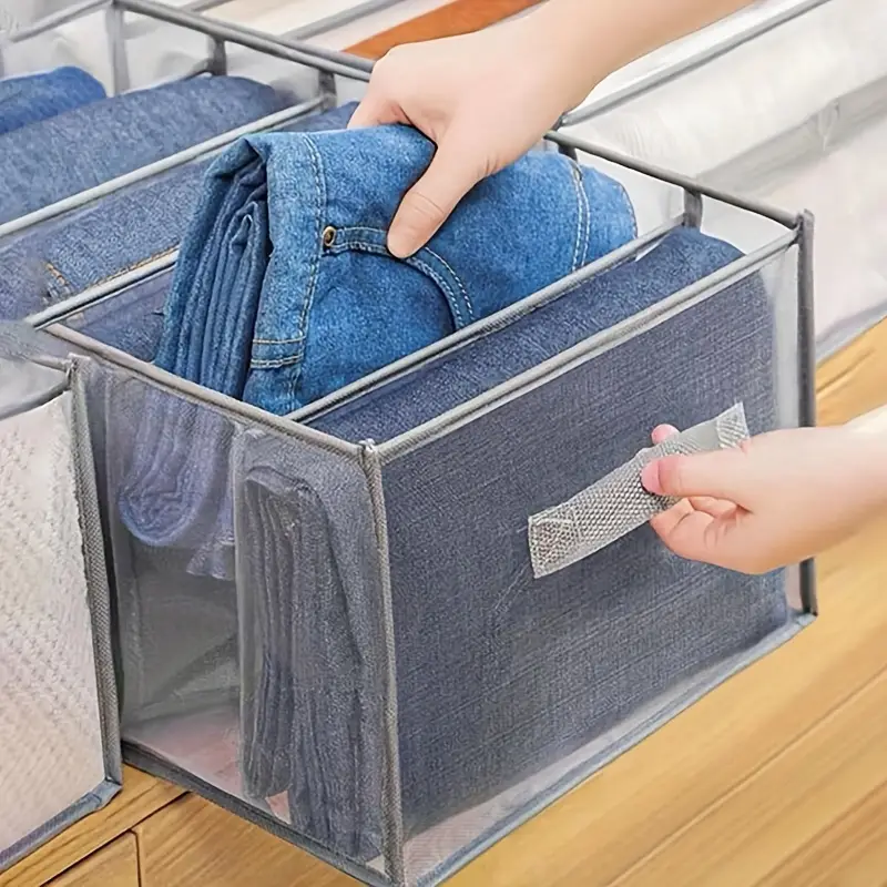 손잡이가 있는 7구획 옷장 정리함 청바지 티셔츠용 세탁 가능한 옷 수납 오거나이저 회색 Temu Republic Of Korea