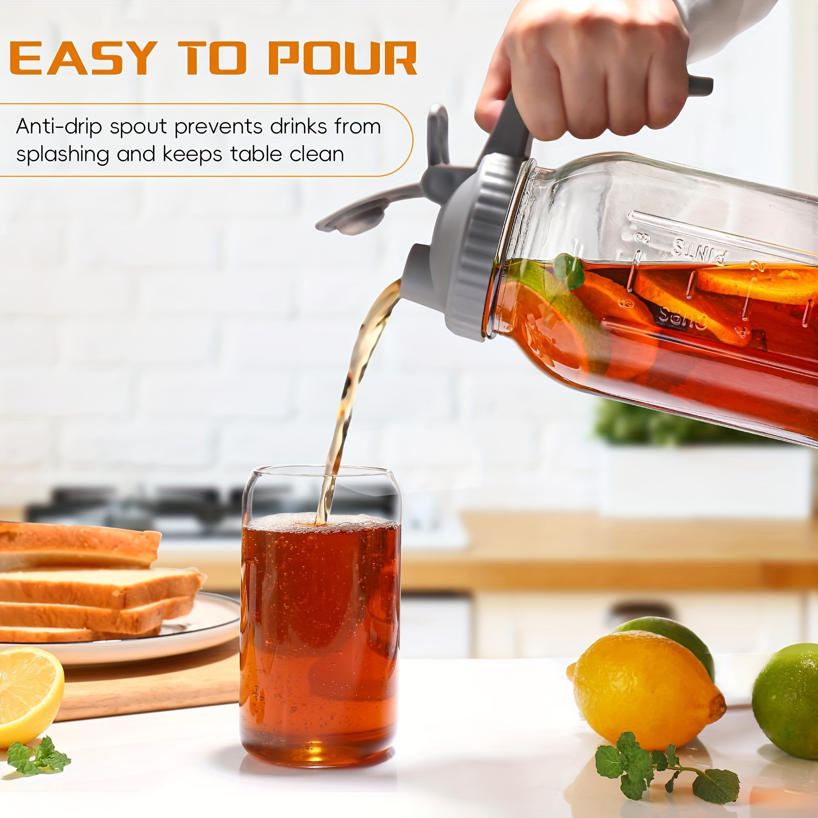 Glass Mason Jar Water Bottle Handle Lid Measurement Markings - Temu