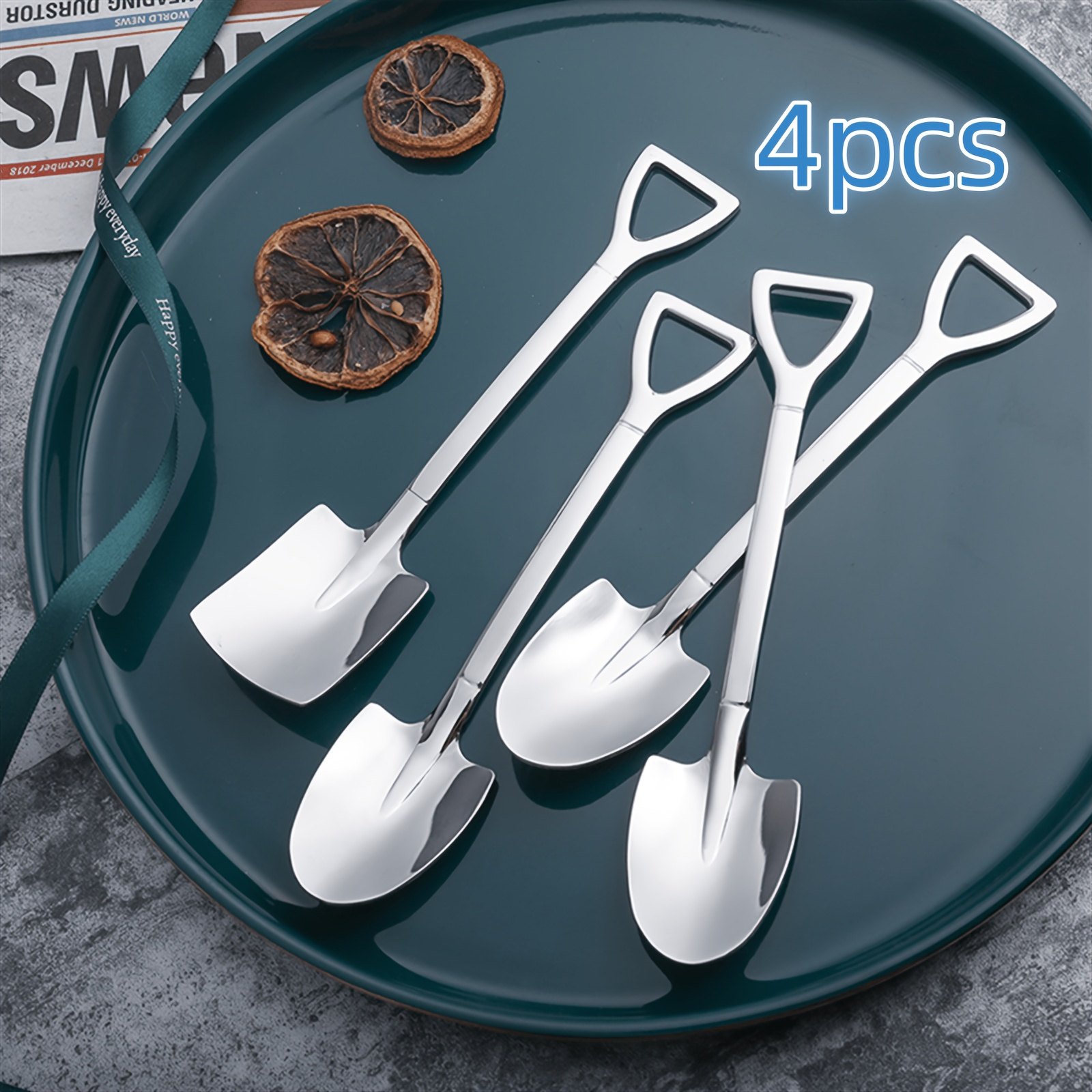 Stainless Steel Spade Shaped Spoon Set 4pcs Durable Dessert Serving ...