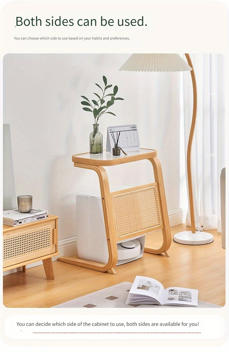 Modern Bamboo Side Table Space saving Glass Top Coffee Table - Temu Germany