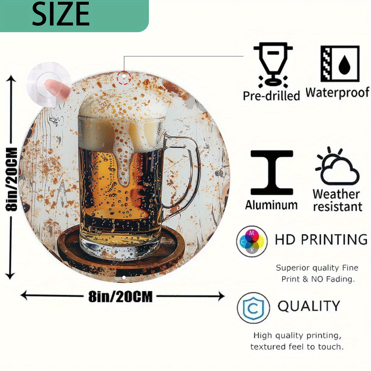 Vintage Beer Logo Round Aluminum Wall Art Perfect Home Bar - Temu