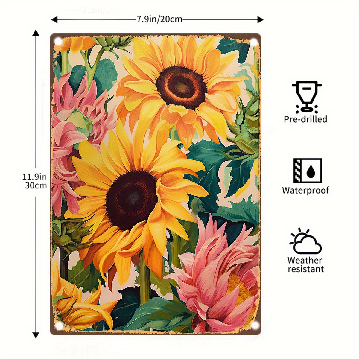 Vintage Aluminum Wall Sign: Sunflowers Dahlias Pre drilled - Temu