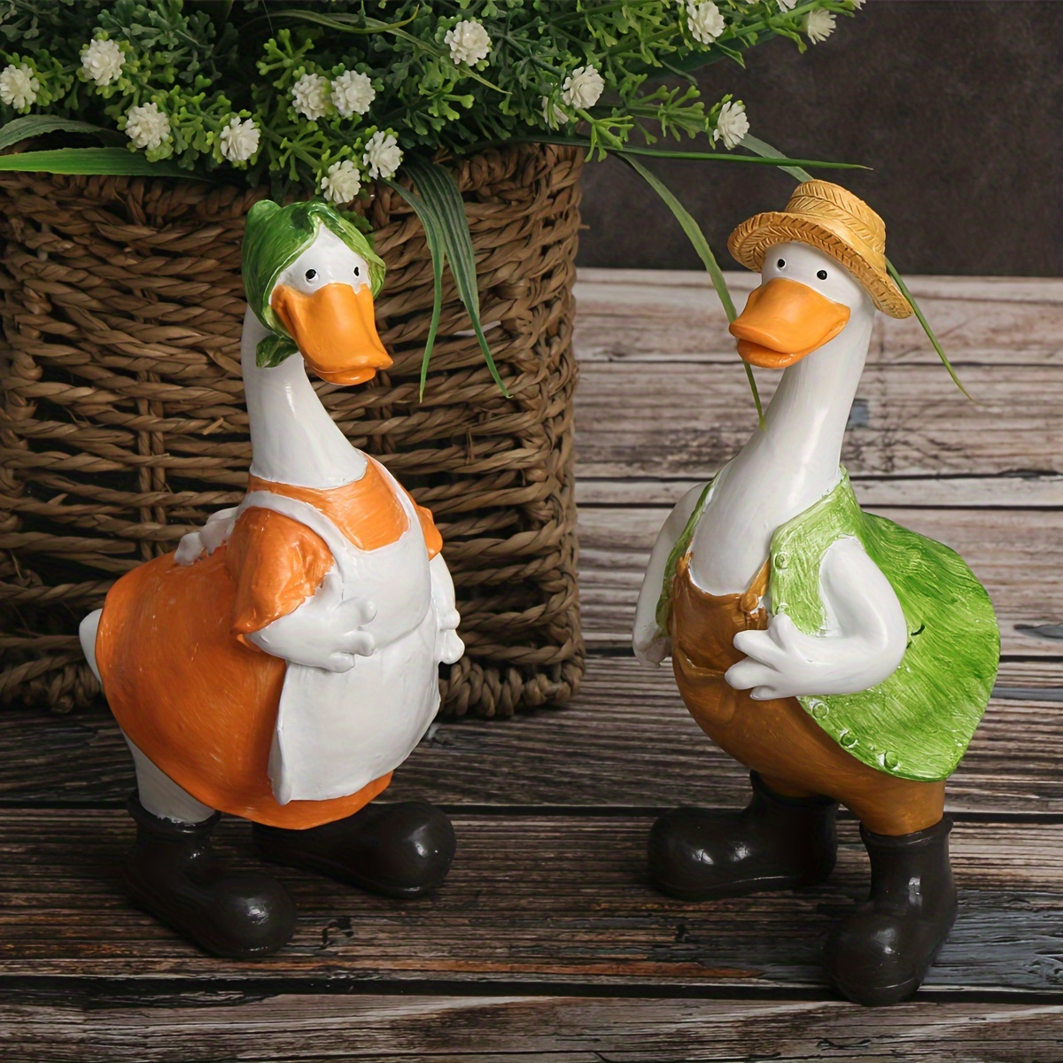 Whimsical Resin Duck Statue: Handcrafted Rustic Charm - Temu