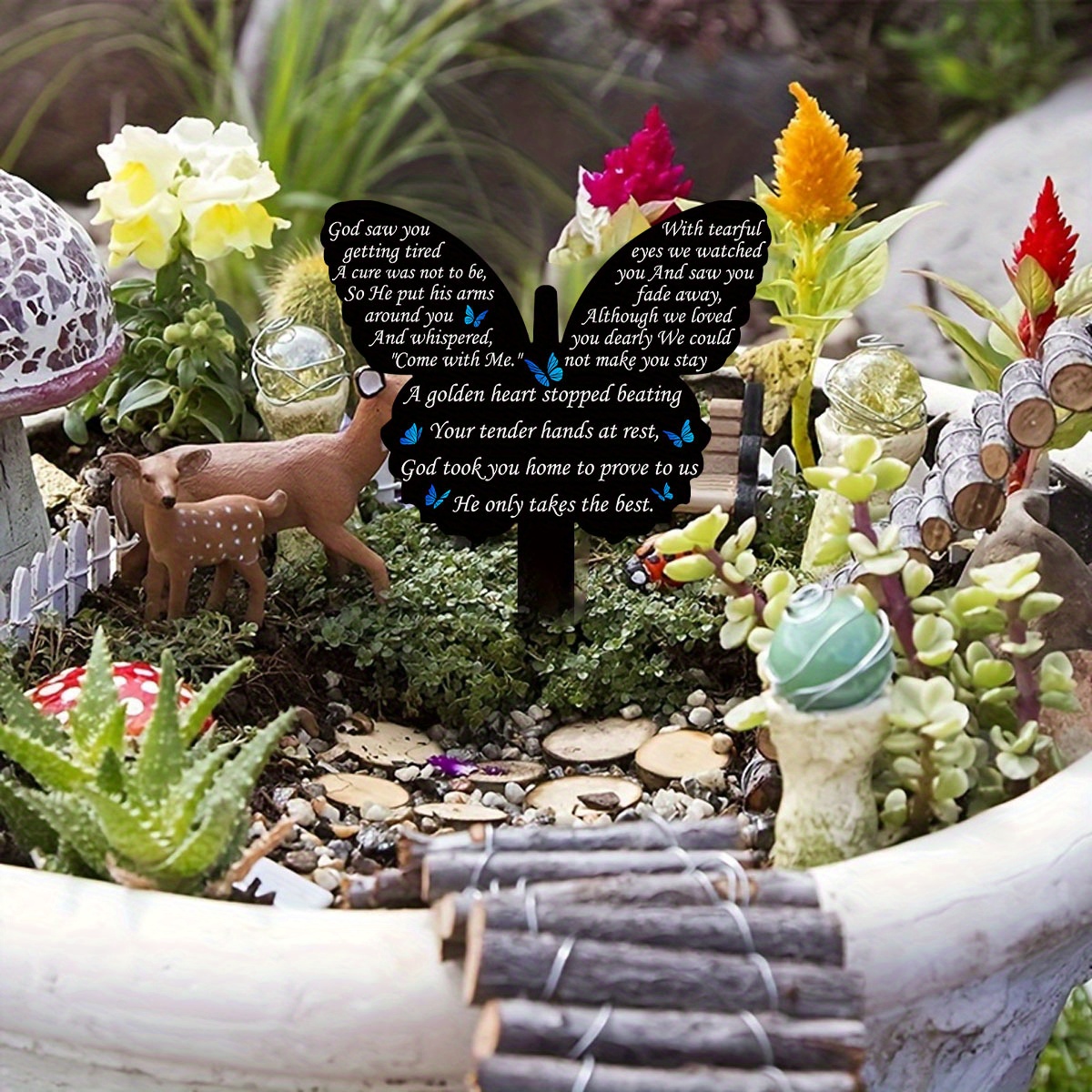 Acrylic Butterfly-shaped Memorial Garden Stake, "in Memory Of A Beloved ...