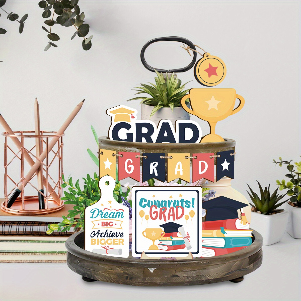 2024 Graduation Tiered Tray Decor Class 2024 Wooden Graduate - Temu
