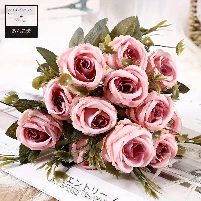 1本6本のバラの造花、偽のバラの花束、茎付きの偽のバラの花、春夏の家庭用装飾に適しています Temu Japan