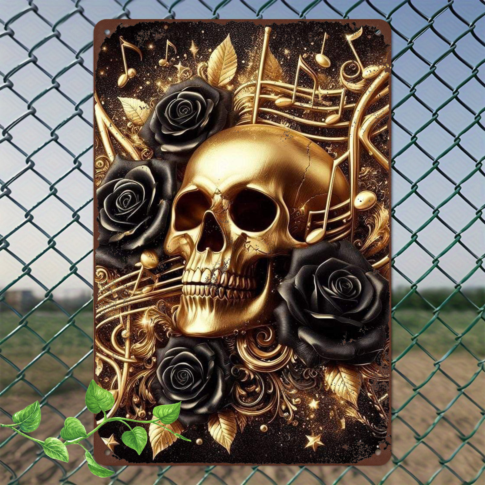 Vintage Skull Roses Aluminum Art Sign Waterproof - Temu