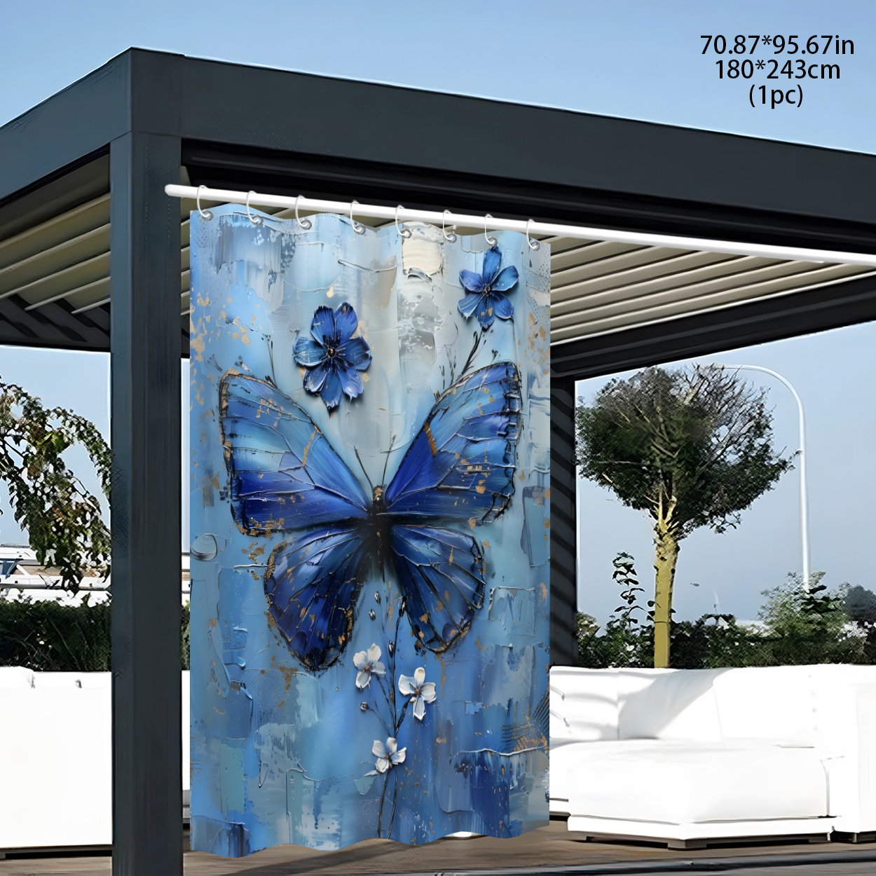 Κουρτίνες Εξωτερικού Χώρου με Σχέδιο Ζωγραφικής Λάδι Μπλε - Temu Cyprus