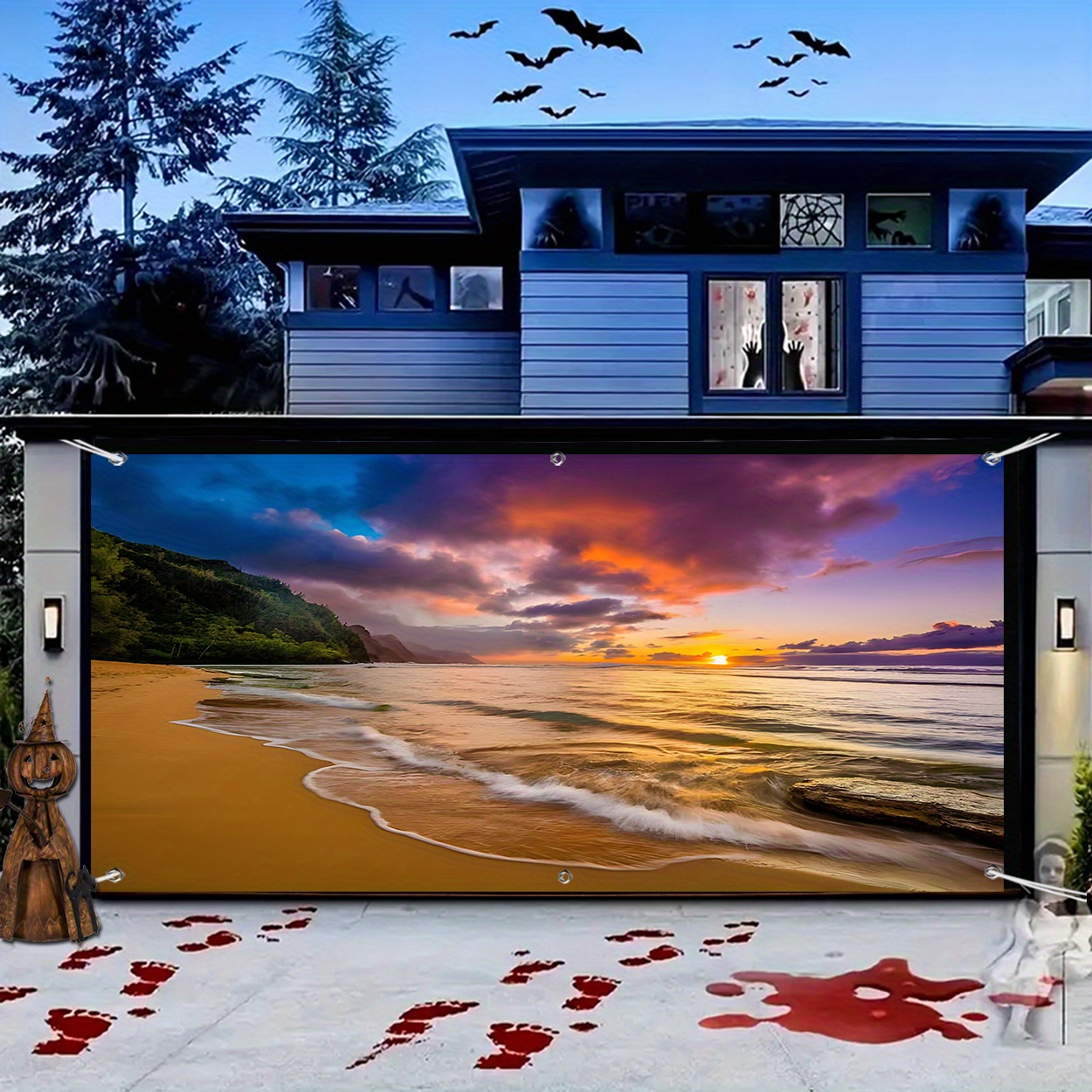 Sunset Art Garage Door Banner Large Colorful - Temu