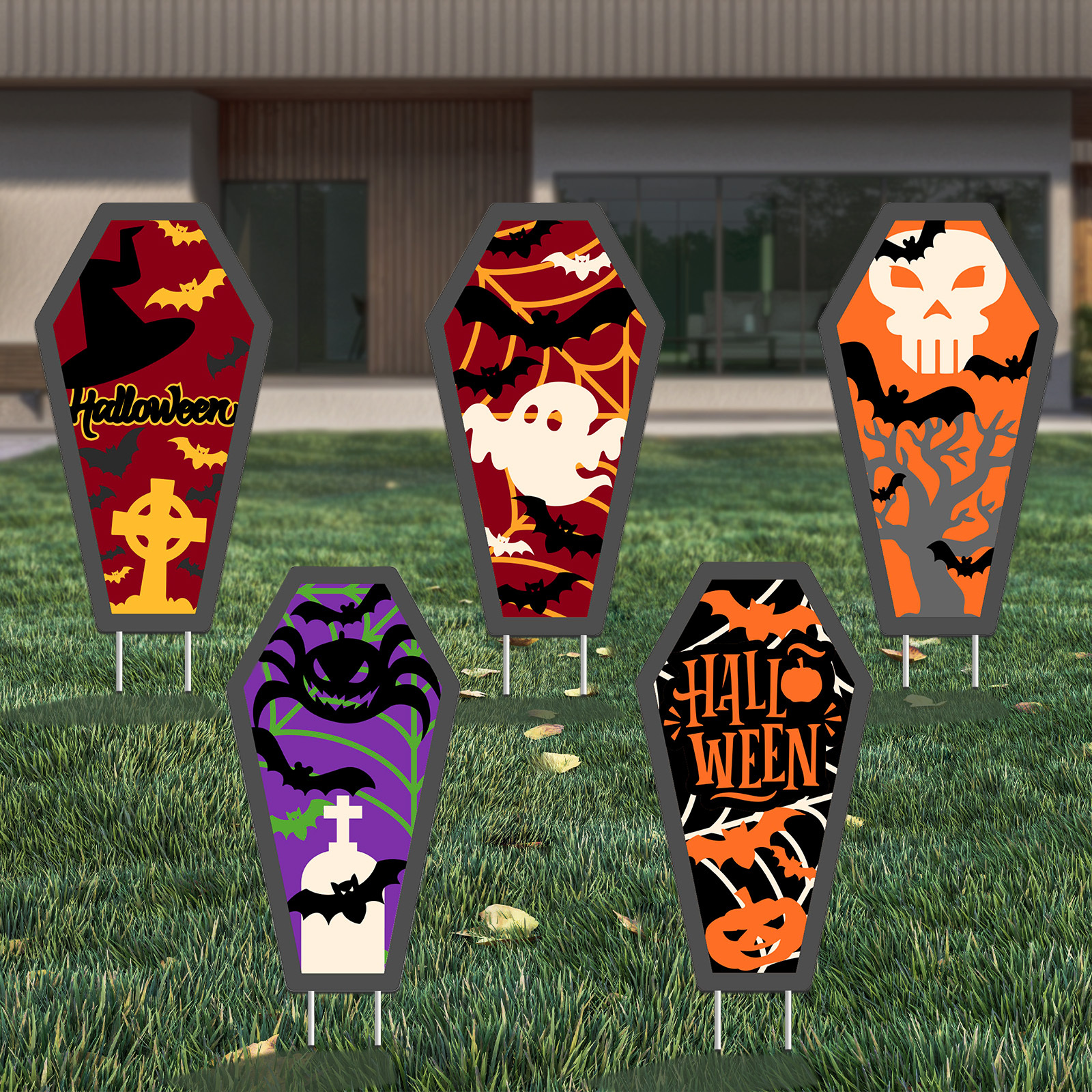 Halloween Yard Sign Set Spooky Ghost Coffin Designs Durable - Temu ...