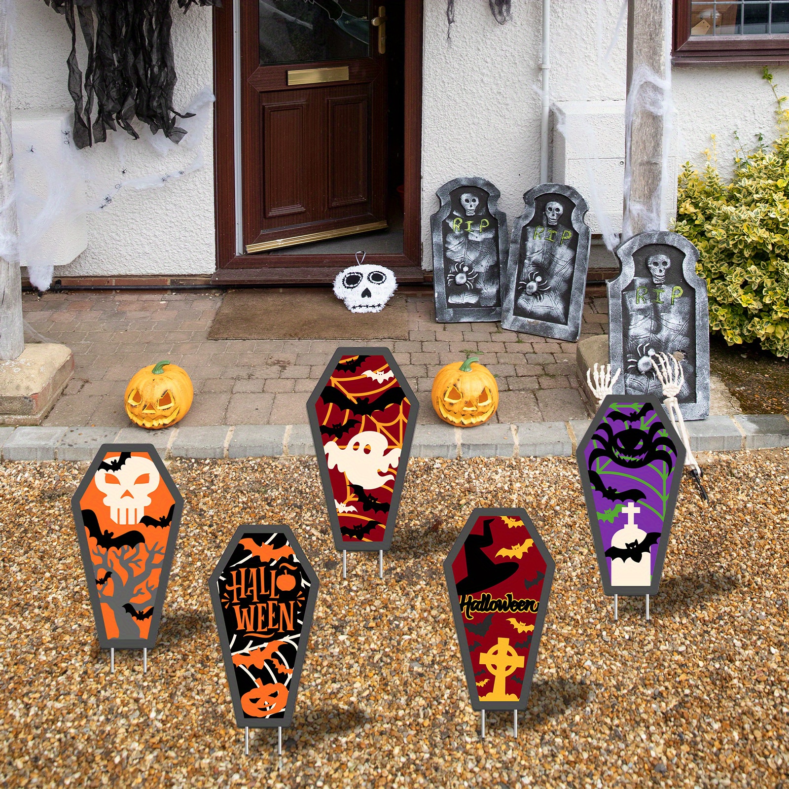 Halloween Yard Sign Set Spooky Ghost Coffin Designs Durable - Temu ...