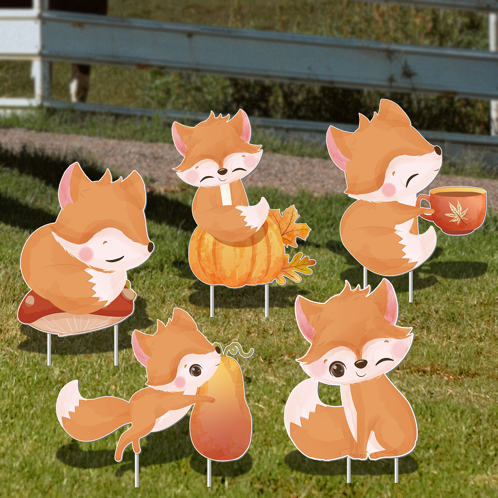 Autumn Garden Decor Set Cartoon Maple Leaf Little Fox Yard - Temu Australia