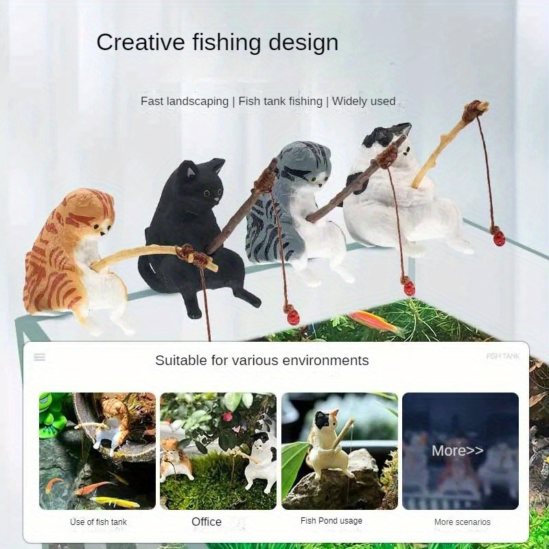 Fishing Cats Decor 5 Pieces Of Pvc Plastic Cat Figurines Fishing In A ...