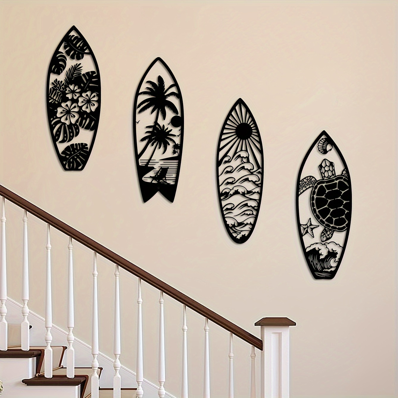 Four Pieces Black Metal Surfboard Wall Decoration Summer - Temu Australia