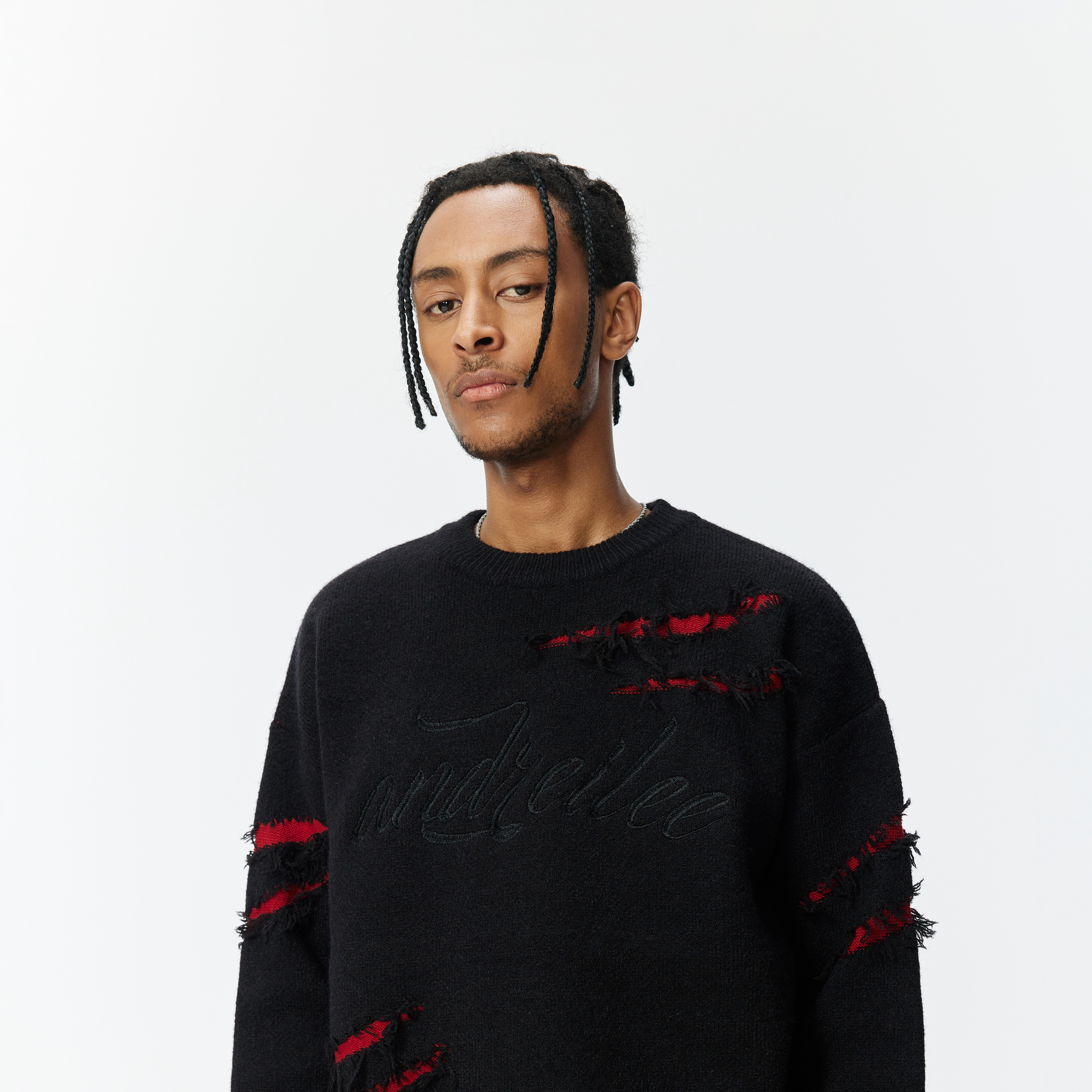 Andreilee メンズ カジュアル リップド タッセル クルーネック セーター - ルーズフィット 長袖 ニットプルオーバー、ポリエステル ...