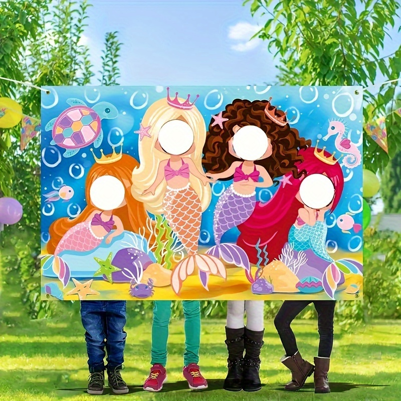 Mermaid Princess Party Photo Booth Backdrop Banner Polyester - Temu ...