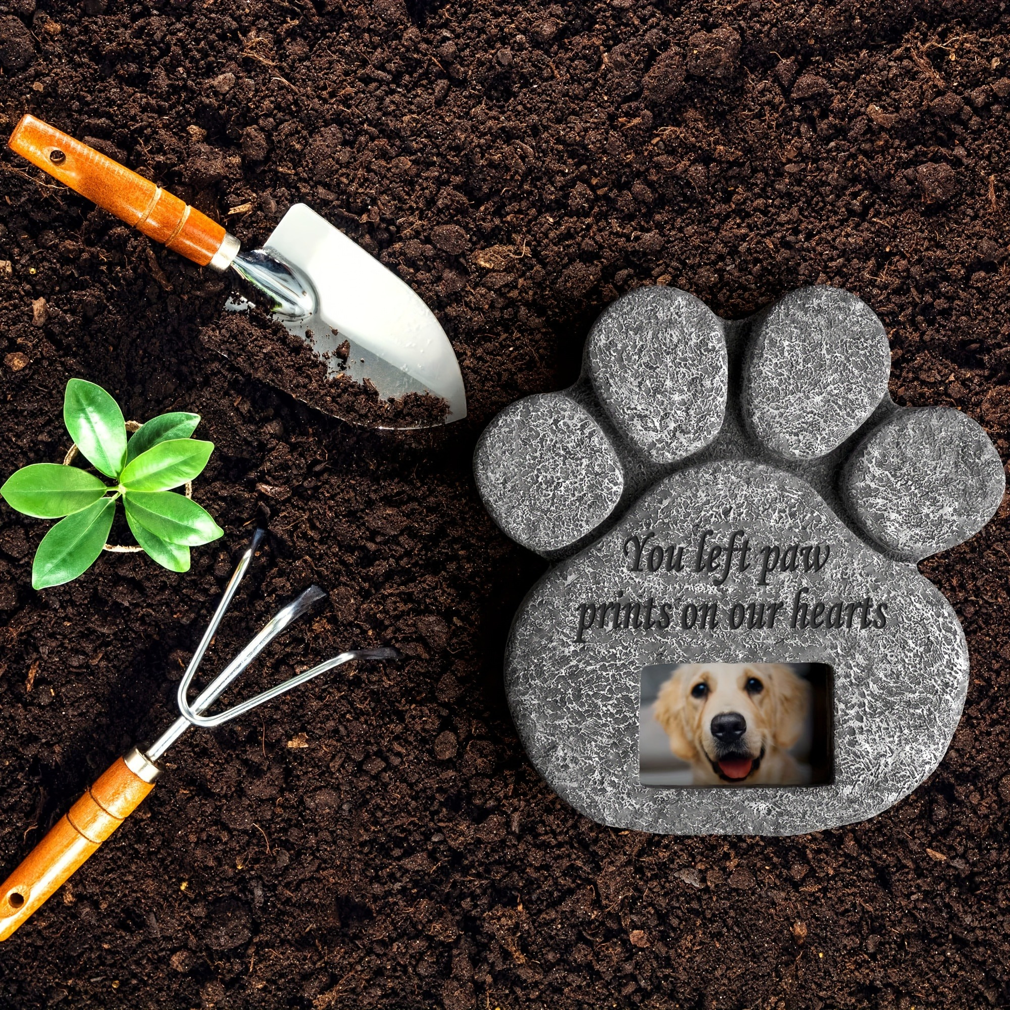 Resin Paw Print Pet Memorial Stone Customizable Photo Frame - Temu ...