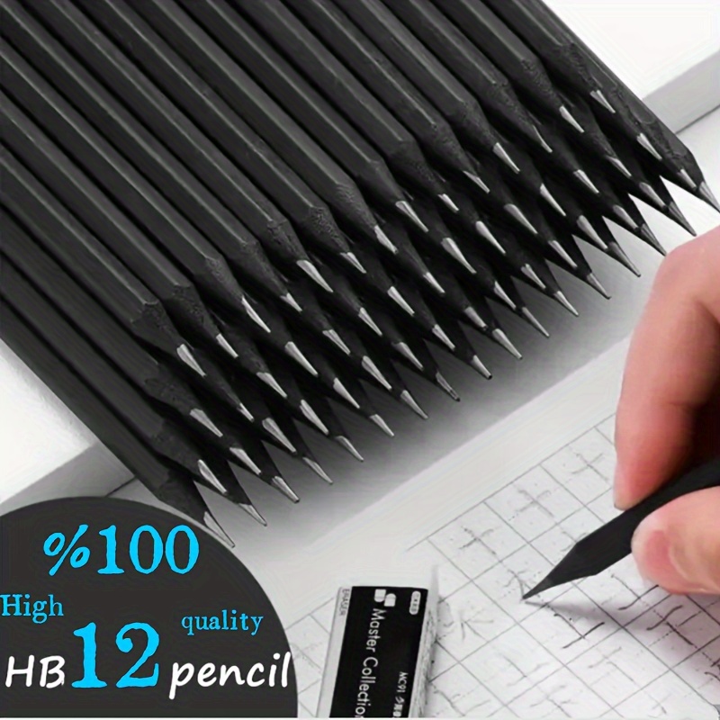 12 Pack Premium Black Wood Hb Pencils Erasers Smooth Writing - Temu ...