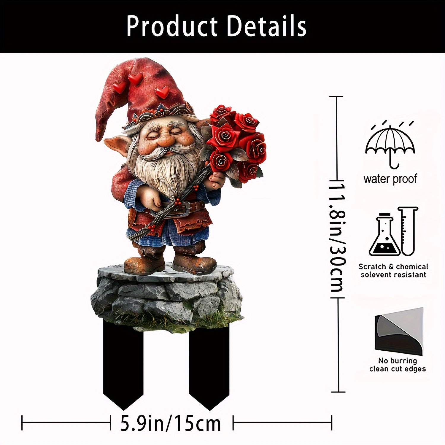 Contemporary Acrylic Garden Gnome Statue Roses Waterproof - Temu New ...