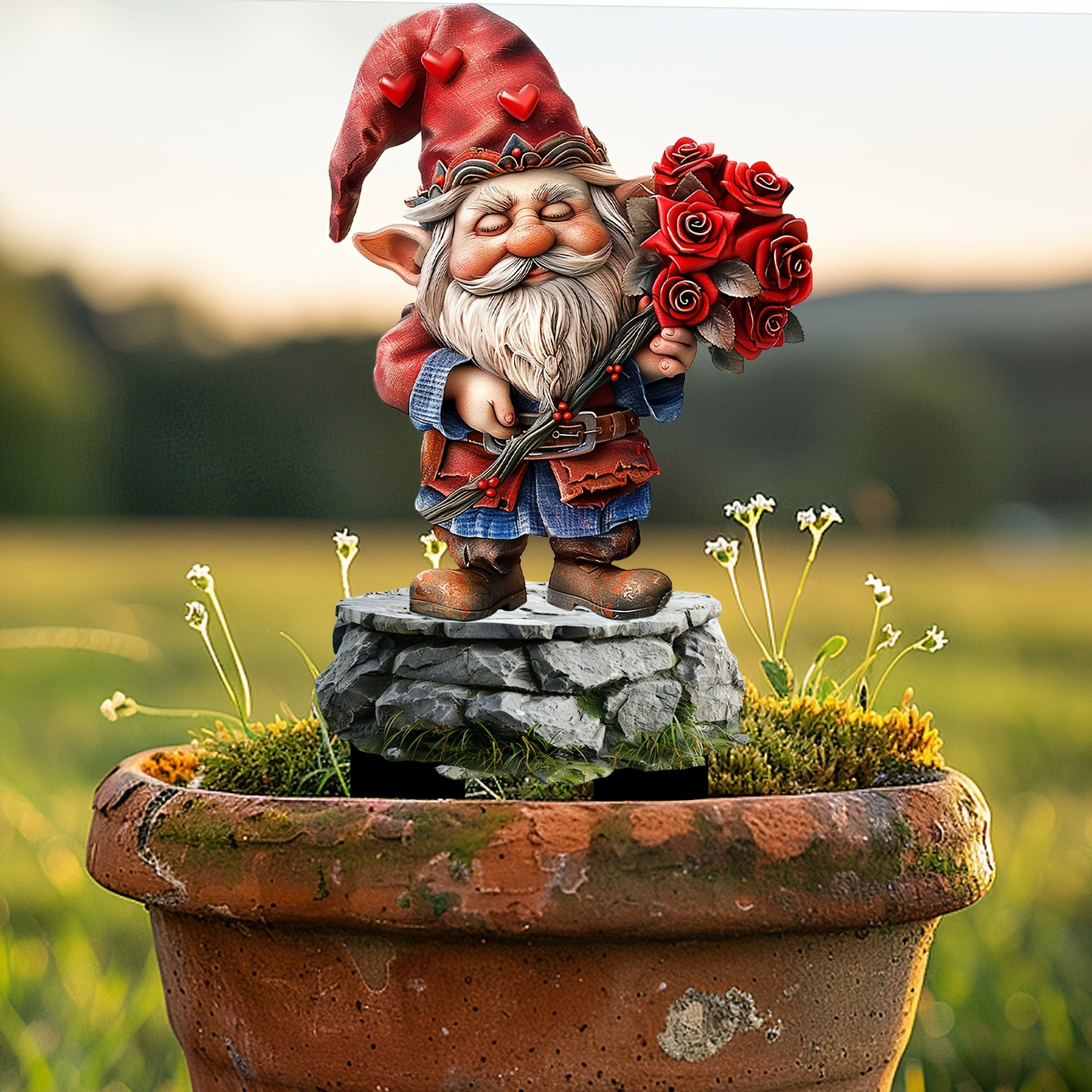 Contemporary Acrylic Garden Gnome Statue Roses Waterproof - Temu New ...