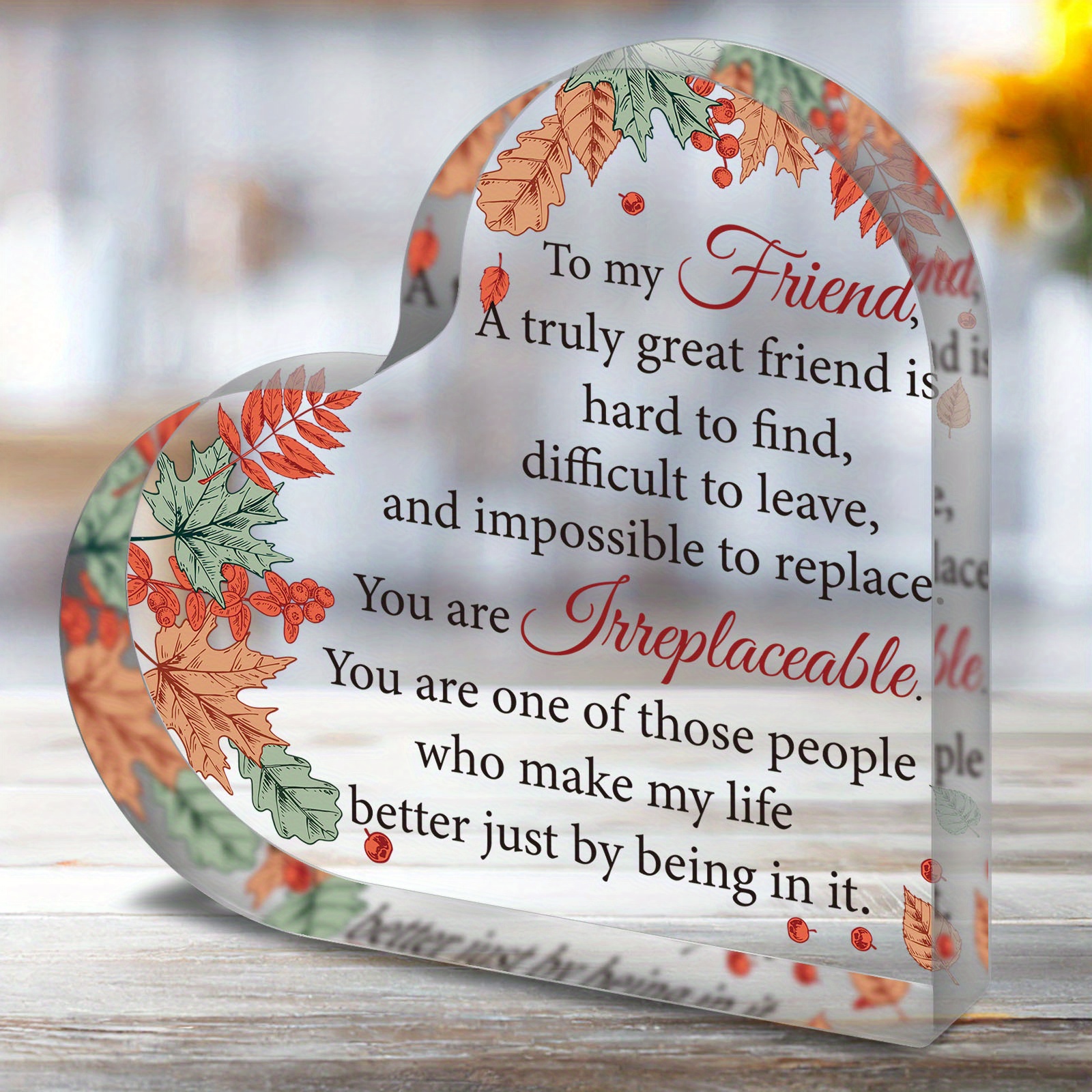 Heart shaped Acrylic Friendship Plaque Autumn Leaves Design - Temu ...