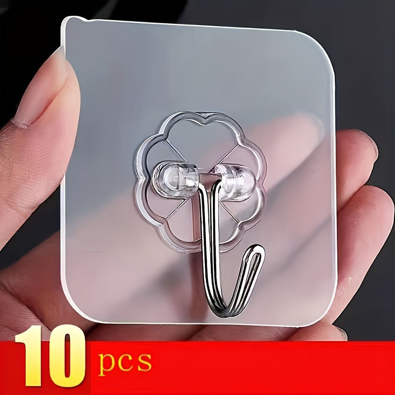 10개 견고한 접착식 벽걸이 방수 투명 재사용 가능한 솔기 없는 걸이 욕실 및 주방 보관을 위한 플라스틱 무 Temu