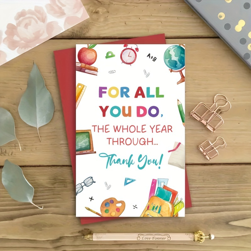 Teacher Appreciation Thank You Card Set School Theme Gratitude Cards ...