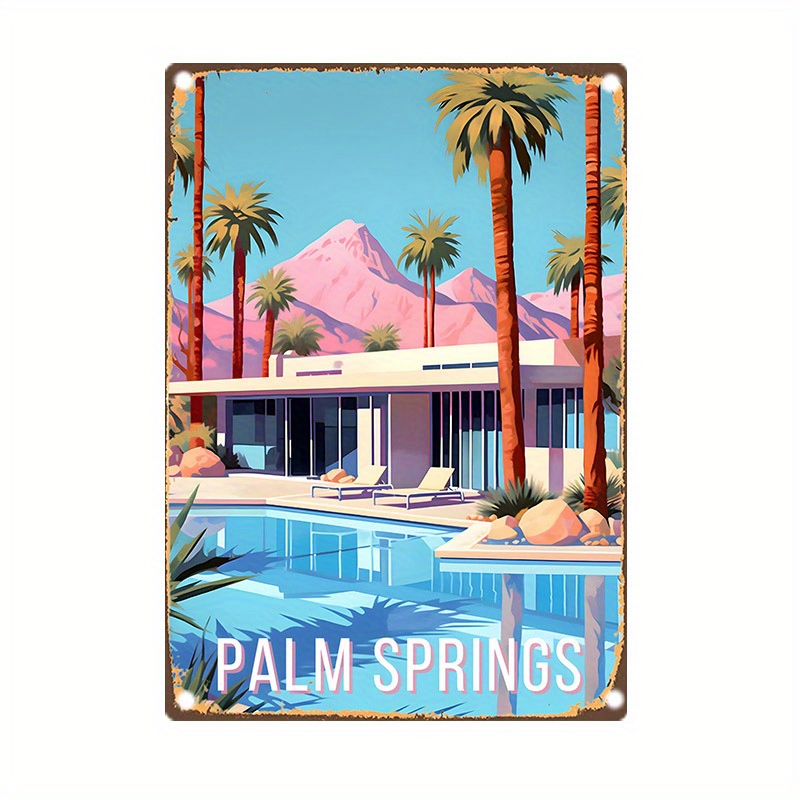 Vintage Iron Tin Sign: Resort Scene Pre drilled - Temu United Kingdom