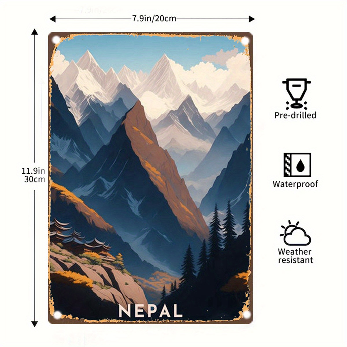 Vintage Tin Plate Sign: Nepal Mountain Landscape Iron - Temu Australia