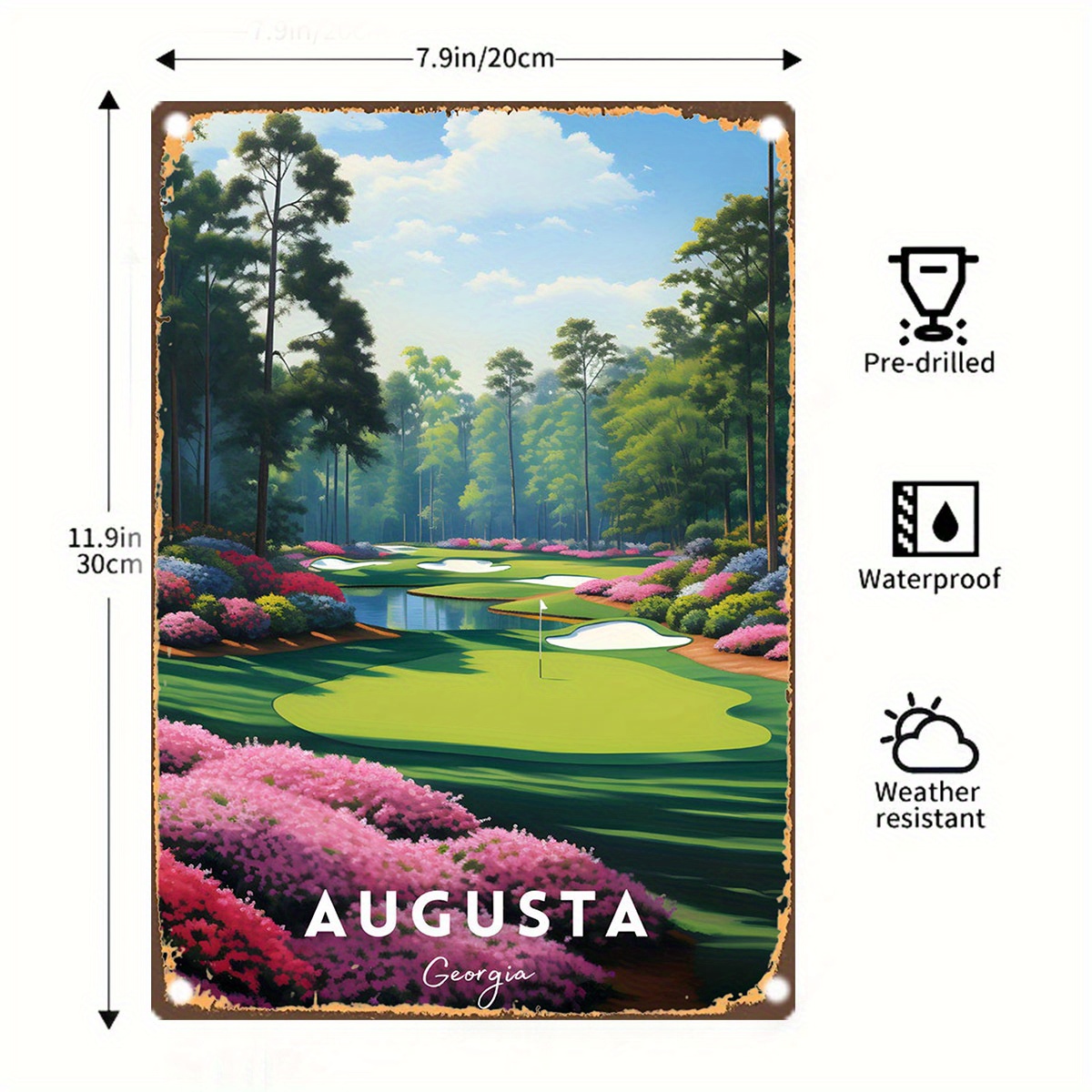 Vintage Iron Tin Sign: Augusta Georgia Golf Course Pre - Temu Australia