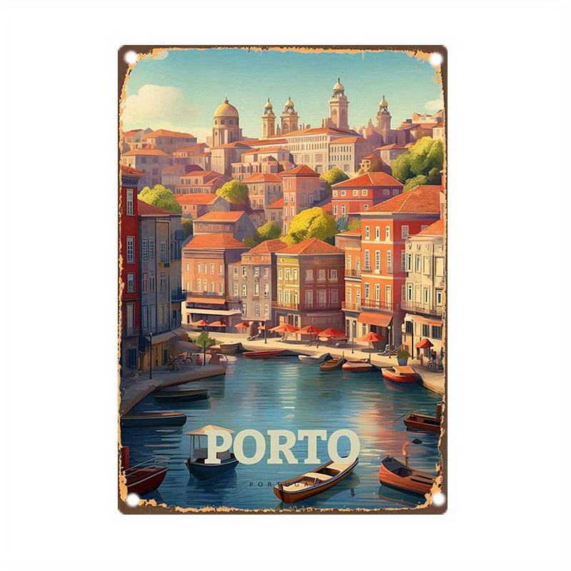 Vintage Iron Tin Sign: Porto Cityscape Pre drilled - Temu Canada