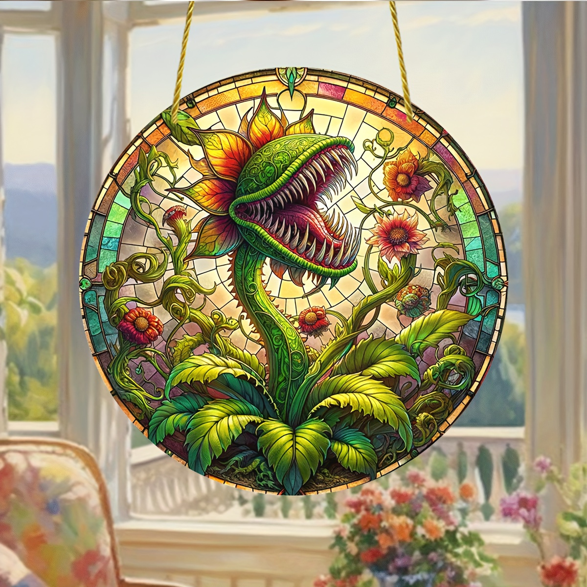 8 Inch Round Acrylic Stained Glass Plant Pre Drilled Holes - Temu ...