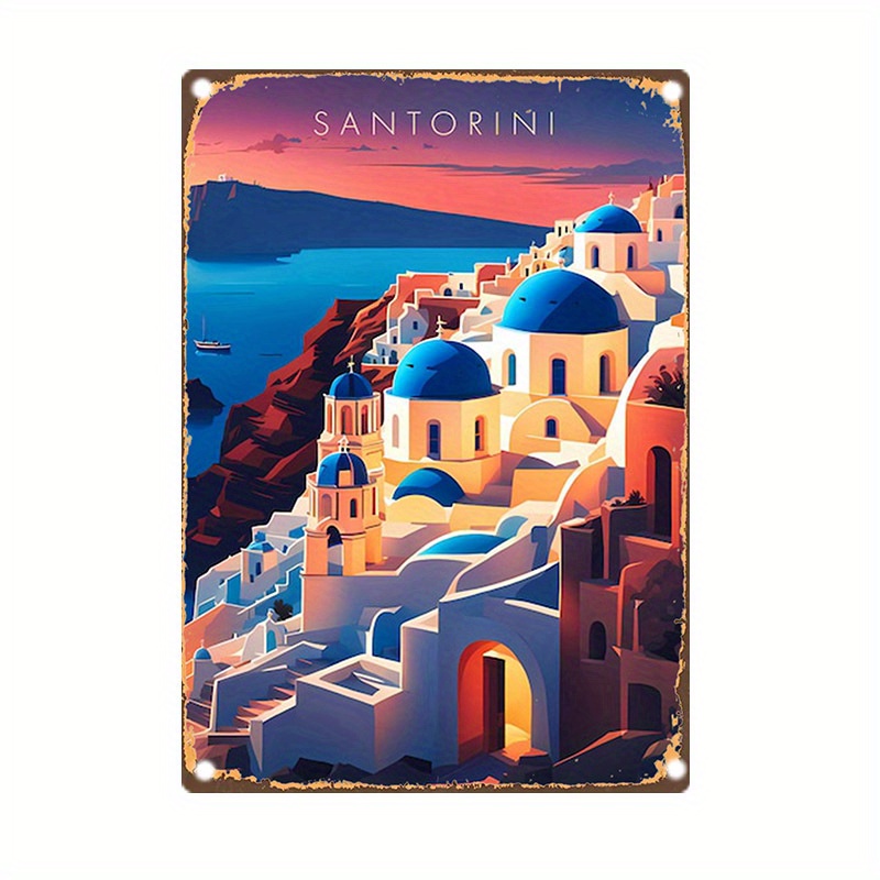Vintage Iron Tin Sign: Santorini Home Garden Bar - Temu Canada