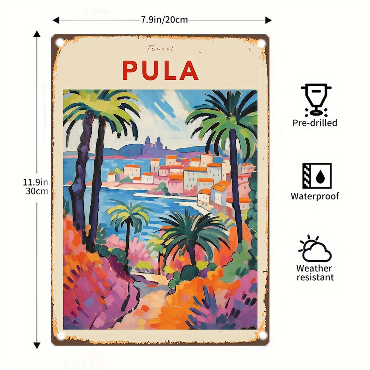 Vintage Pula Travel Poster Pre drilled Waterproof Weather - Temu Canada