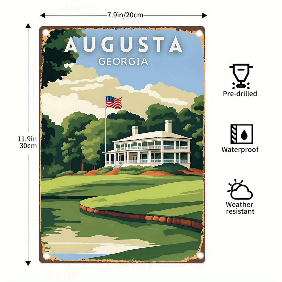 Vintage Tin Sign: Augusta Georgia Golf Course Pre drilled - Temu Australia