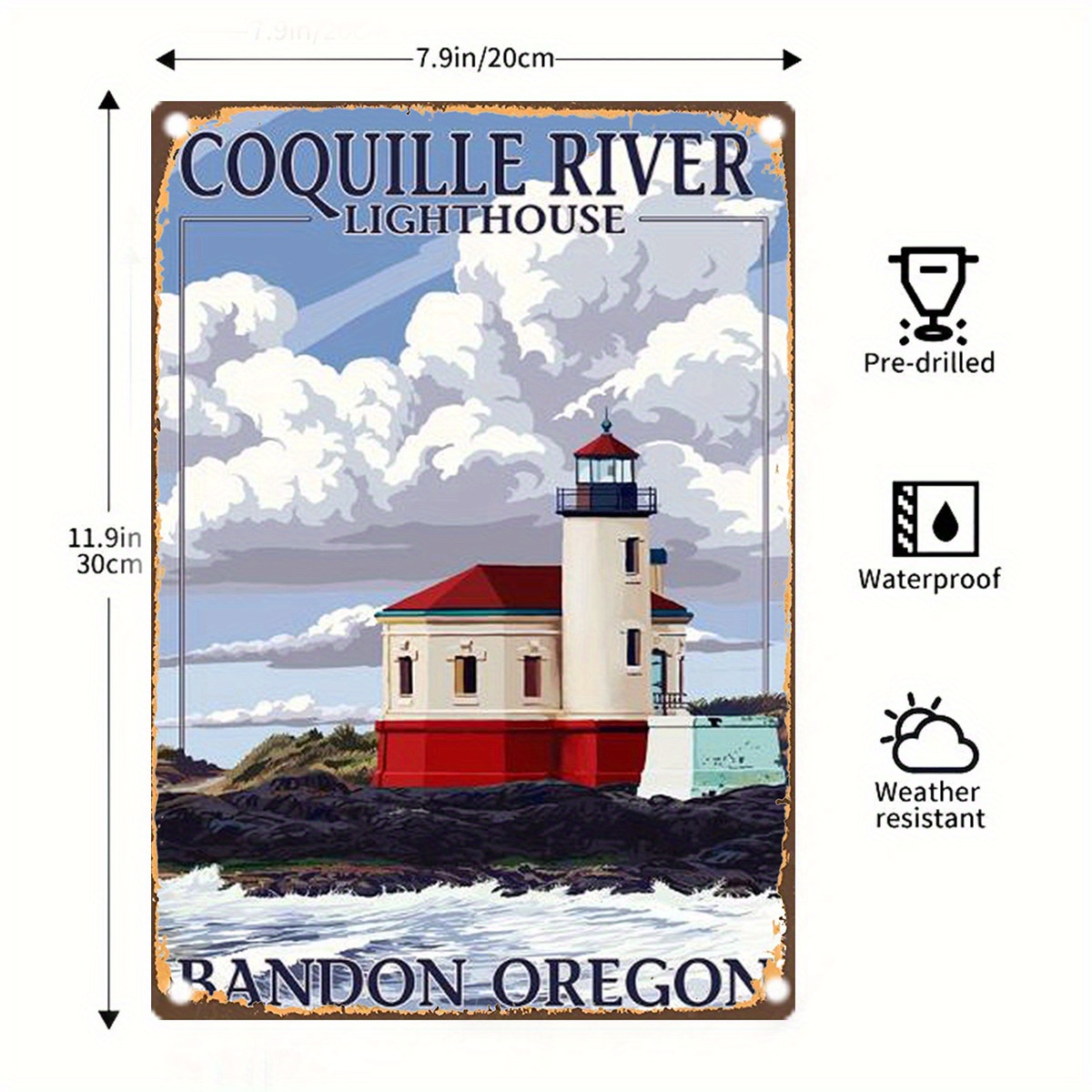 Vintage Tin Lighthouse Sign: Coquille River Lighthouse - Temu Australia