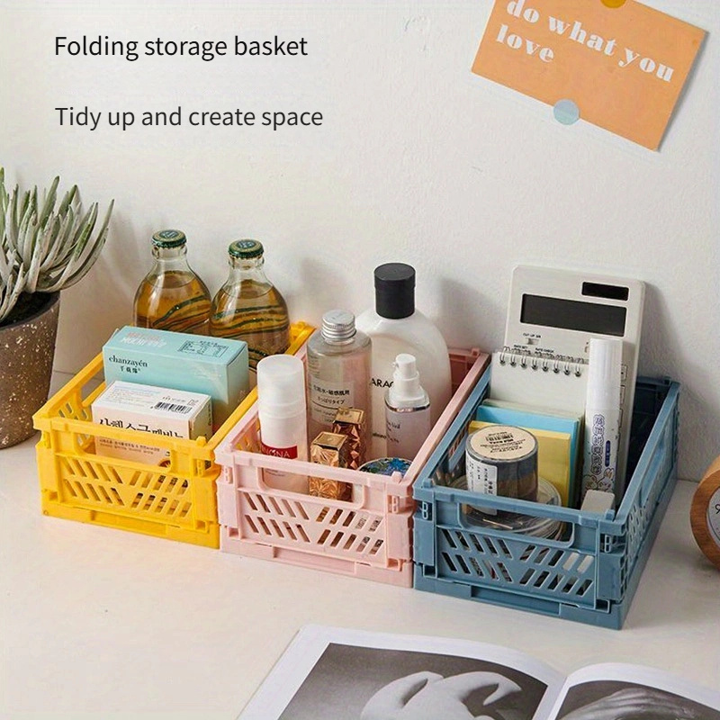 Contemporary Style Folding Plastic Storage Baskets Handles - Temu Australia