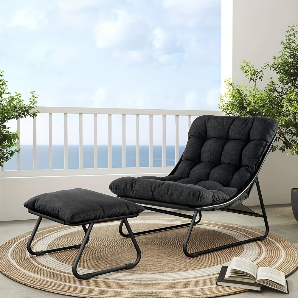 outdoor lounge chair with ottoman comfy sling recliner chair with puffy cushion and footstool samba modern patio furniture set for porch deck garden sports outdoors temu Temu