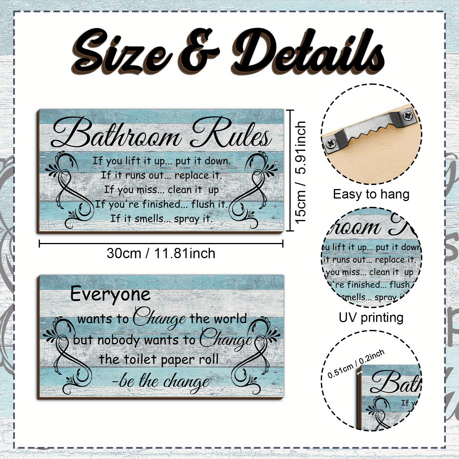 Wooden Bathroom Rules Humorous Toilet Paper Quote Signs Teal - Temu