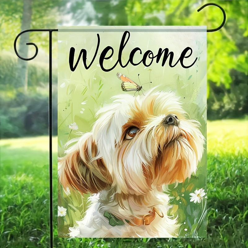 Shih Tzu Linen Welcome Garden Flag 양면 야드 배너 날씨에 강한 집 And 잔디 장식 깃발 기둥