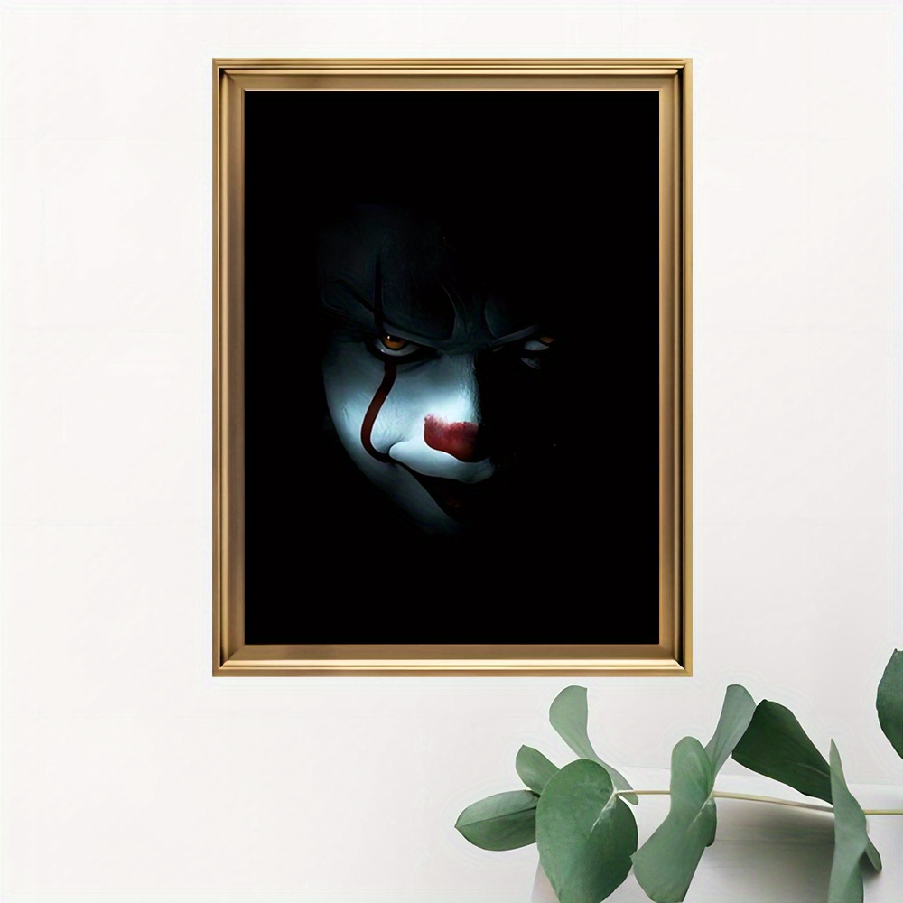 Creepy Clown Canvas Art Print - Realism Horror Themed Half Face Clown ...
