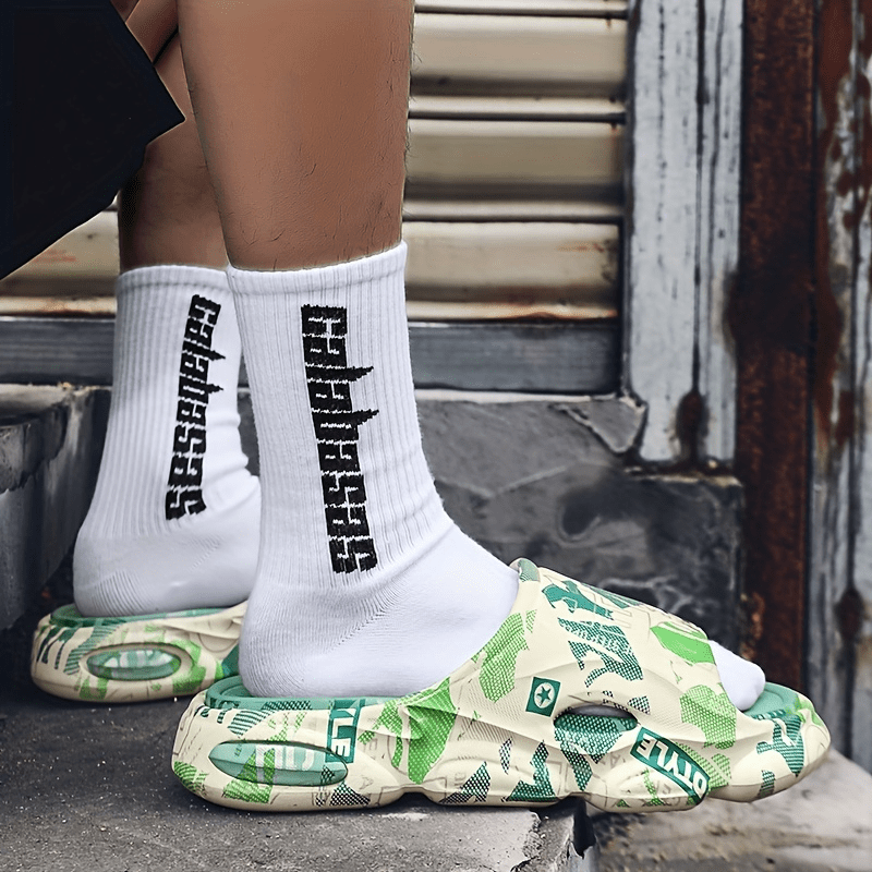 Mens Print Trendy Soft Sole Eva Slides Non Slip Quick Drying Open Toe ...