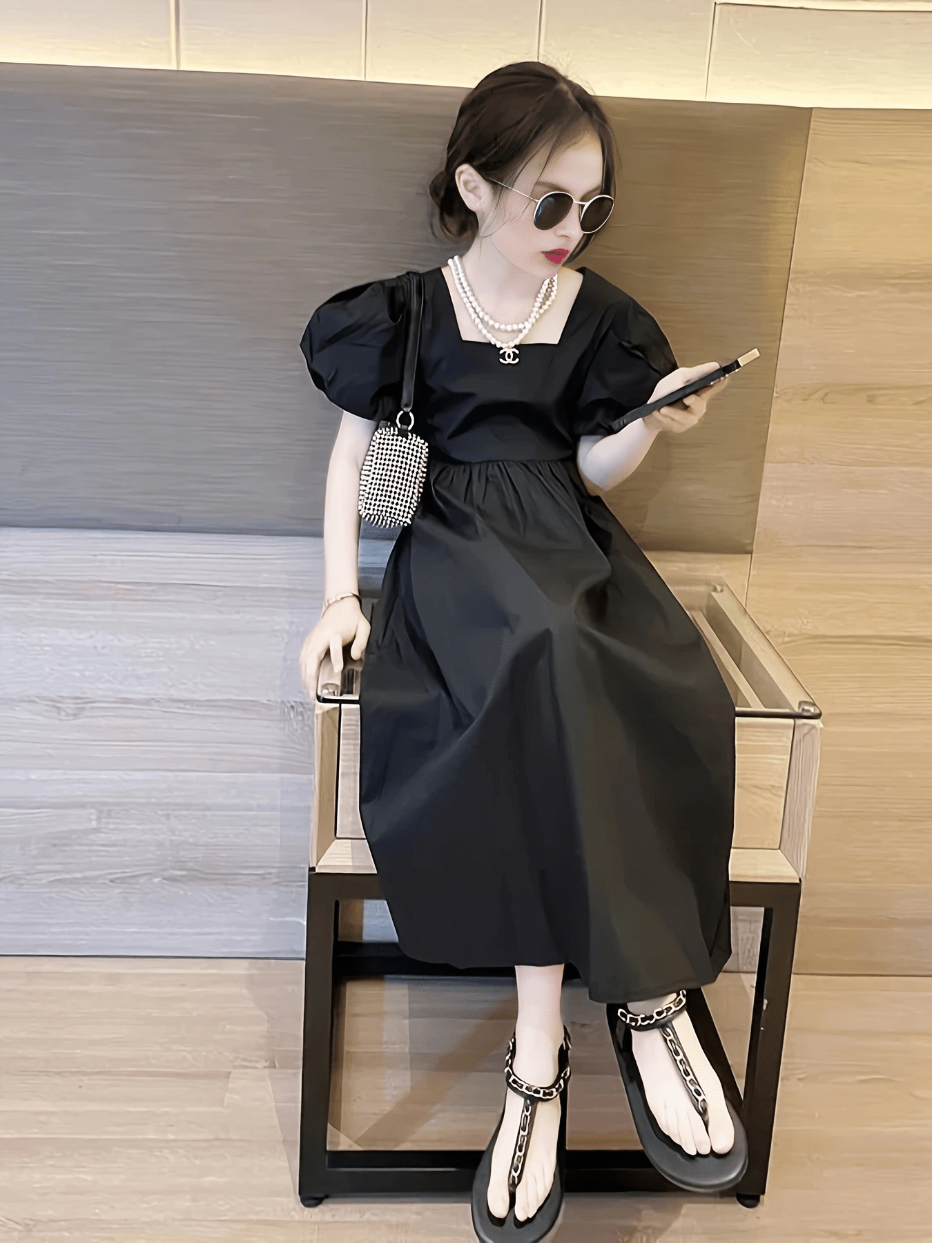 Girls Classy Neck Princess Dress Puff Sleeve - Temu Portugal