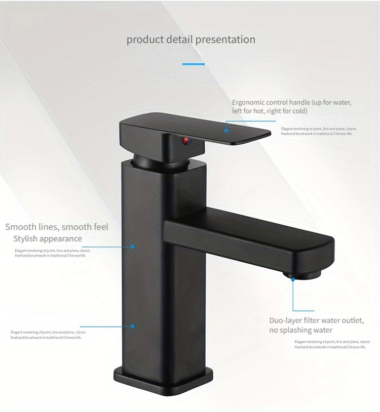 1pc Black Stainless Steel Square Basin, Hot And Cold Faucet Tall And ...