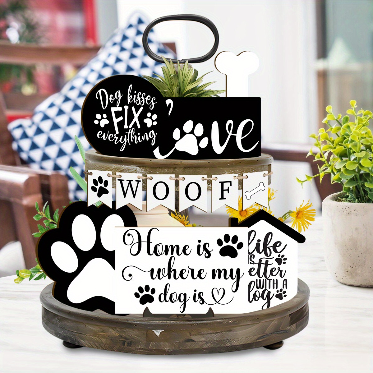 Dog Tiered Tray Decor Set Wooden Dog Tray Decor Rustic - Temu Japan