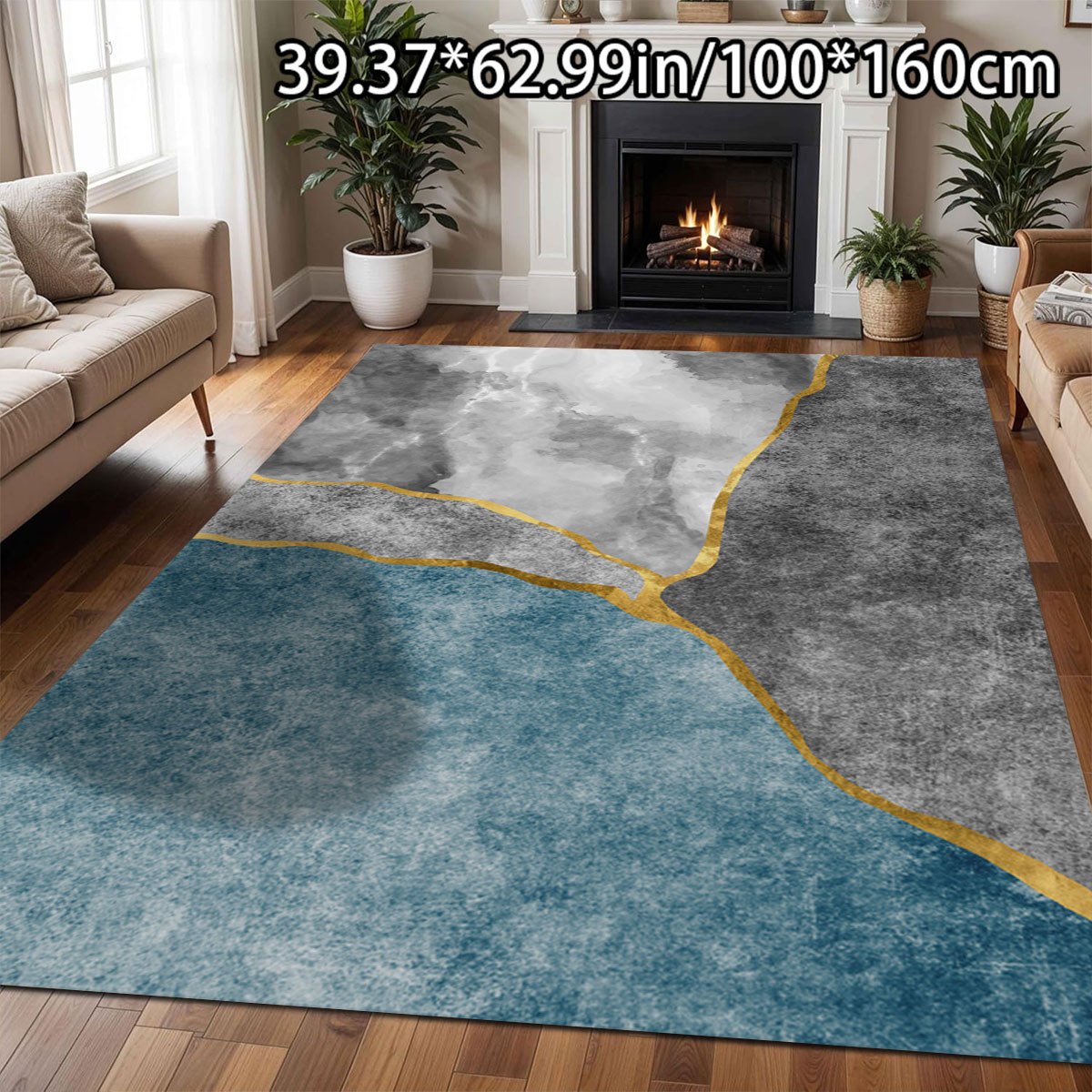 Abstract Geometric Area Rug 기계 세척 가능 미끄 - Temu